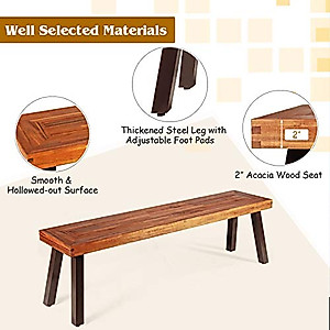 Giantex Outdoor Bench, Acacia Wood Patio Seating, Dining Benches for Garden, Lawn, Farmhouse and Entryway with Metal Legs, Rustic Brown and Black (1)