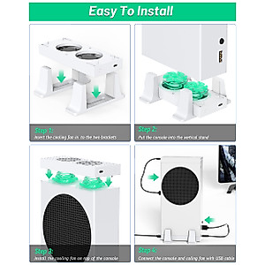 Cooling Stand for Xbox Series S, ZAONOOL Four Cooling Fan Cooler System, Top and Bottom Dual Cooling Fan, Low Noise, 3 Gears Adjustable Speed 2300/2800/3200RPM with LED Indicator and 4 Extra USB Ports