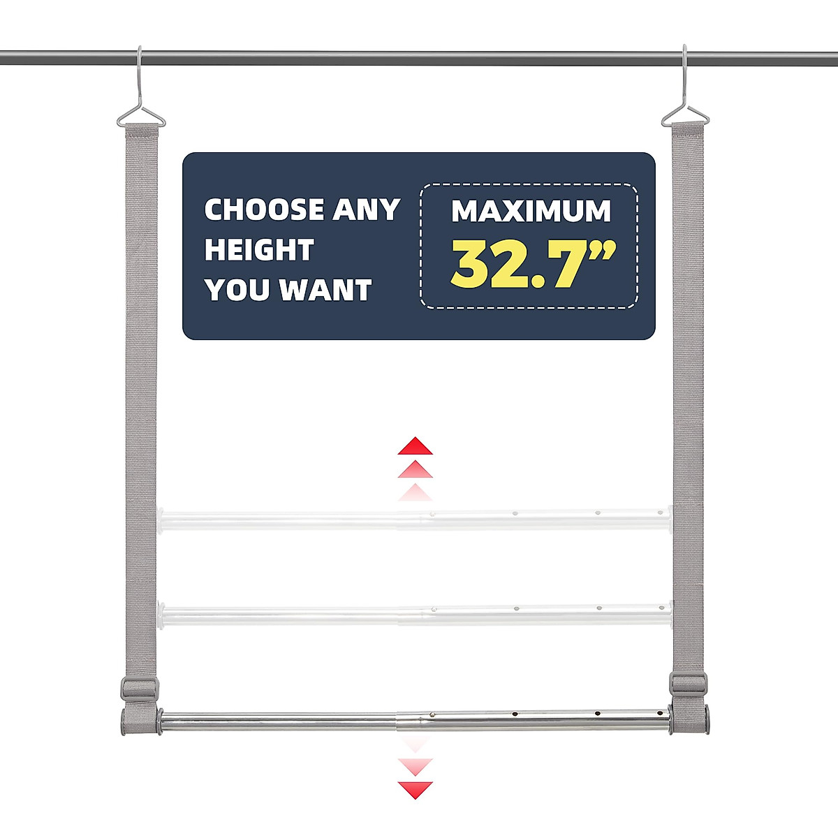 STO STO Closet Hanging Rod, Length and Height Adjustable Closet Rod, Space-saving Closet Extender Hanging Bar for Hanging Clothes, Webbing, 2 Pack