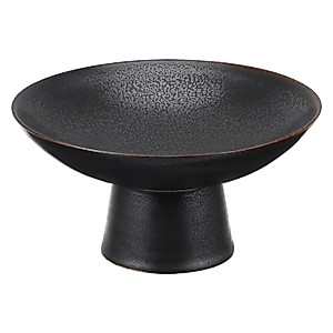 YARNOW Serving Fruit Tray ceramic display stand fruit bowl with base retro round fruit holder footed fruit display container for fruits snacks jewelry display stand black display stand Serving Bowl