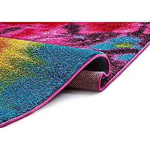 Tie Dye Retro Rainbow Trippy Multi Hippie Red Orange Yellow Green Modern Painting 3X5 (3'3" X 5') Area Rug Easy Clean Stain Fade Resistant Shed Contemporary Geometric Art Thick Soft Plush