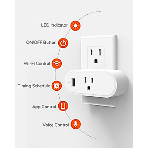 JJC Smart Plug 18D, WiFi Outlet Compatible with Alexa and Google Home Assistant, Mini Smart Home Plugs with Timer Fuction & Group Controller, 10 Amp,2.4G WiFi Only,1-Pack, White