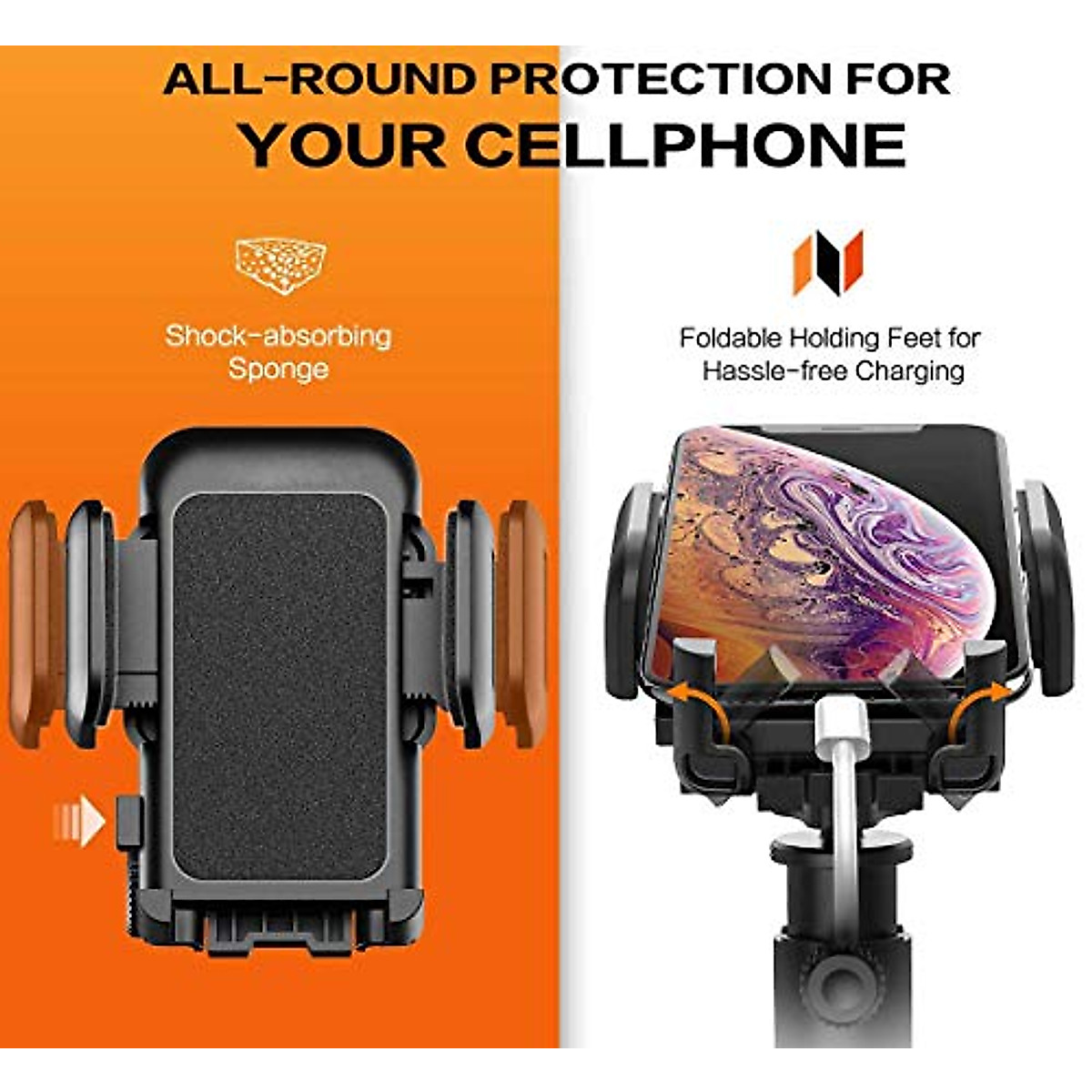 Pokanic Car Cell Phone Mount Stand Holder Cradle Dashboard Windshield Washable Sticky Gel Pad 360 Rotation Three-Side Grips Universal (Dashboard Mount)