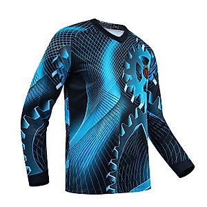 Mountain Bike Jersey Long Sleeve Men Bicycle Cycling Motocross Shirt Downhill Top Running Tshirt Offroad BMX Clothing Dirtbike Uniform Biking Wear Quick Dry Fishing Blue L