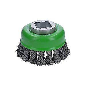 BOSCH WBX329 3 In. X-LOCK Arbor Stainless Steel Knotted Wire Single Row Cup Brush For Applications in Removing Weld Scale, Burrs and Corrosion, Preparing Painting Surfaces