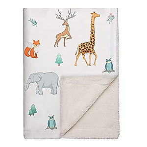 Pro Goleem Sherpa Minky Baby Blanket Woodland Printed Fuzzy Warm Soft Fleece Receiving Blanket for Newborn Infant Toddler Plush Microfiber Blanket for Crib Stroller Carseat Boys Girls Gift, 30''x40''