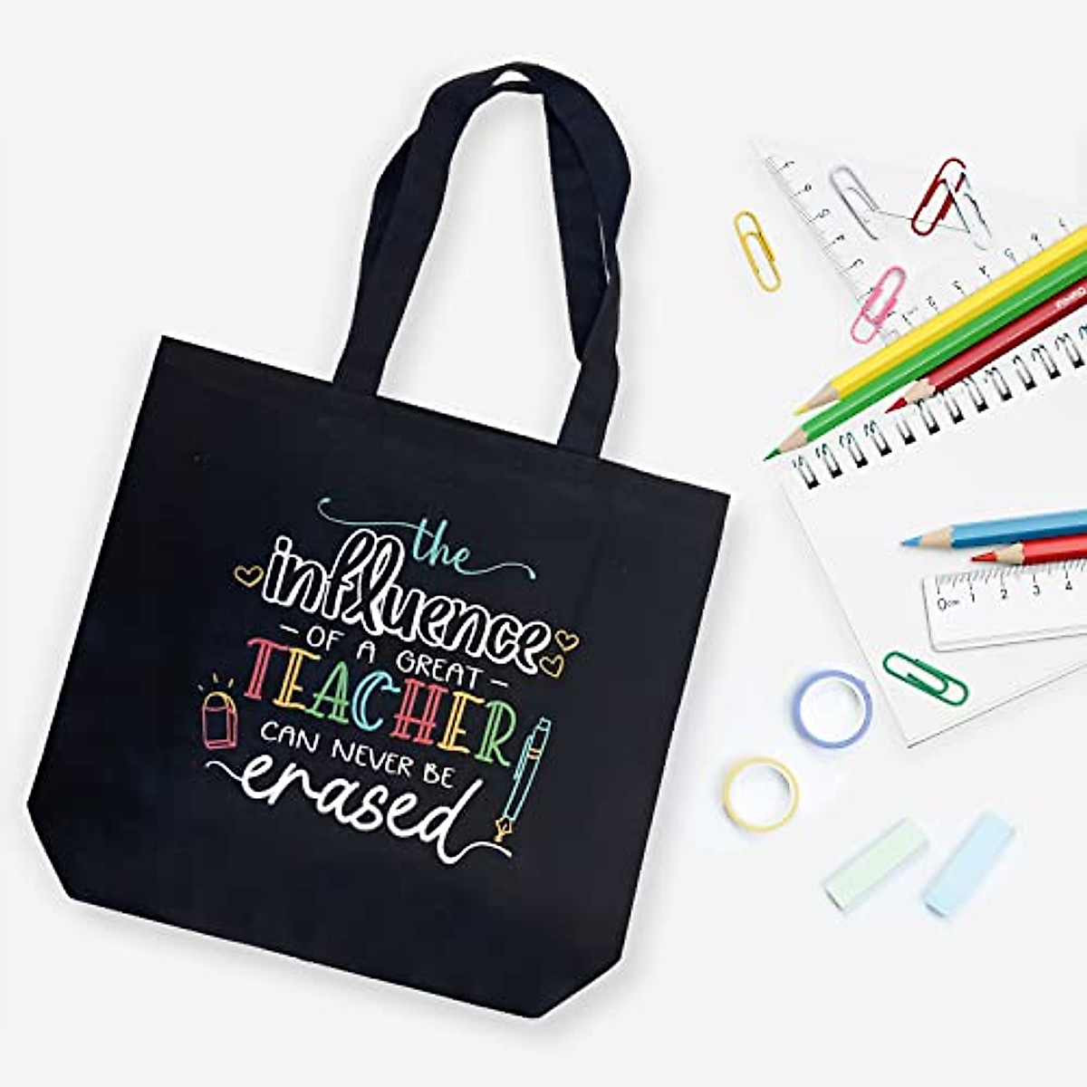 CARAKNOTS Teacher Gifts Teacher Bag Black Teacher Appreciation Gifts for Women Teacher Christmas Gifts Thank you End of Year Birthday Graduation Gifts for Teachers Tote Bag with Pocket Cotton Canvas