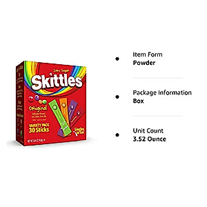 Skittles Singles To Go Variety Pack, Watertok Powdered Drink Mix, Zero Sugar, Low Calorie, Includes 4 Flavors: Green Apple, Strawberry, Grape, Orange, 1 Box (40 Single Servings)