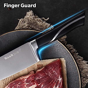 Wanbasion Chef Knife Professional 8 inch, Stainless Steel Kitchen Knife with Finger Guard, Sharp Knife for Cutting Meat