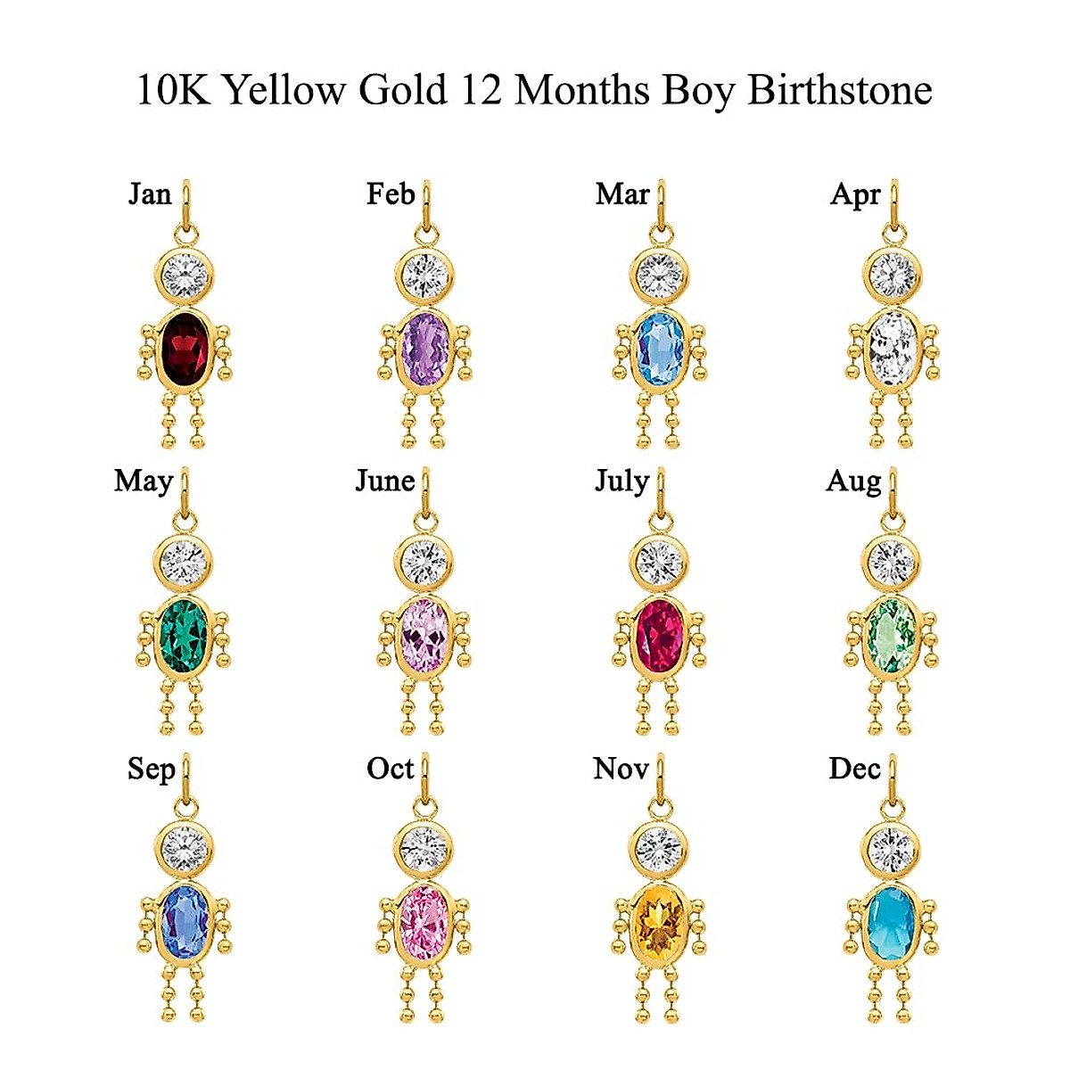 Auriga Fine Jewelry 10K Yellow Gold October Boy Birthstone Charm Pendant for Women (L- 0.79 Inch, W- 0.4 Inch)