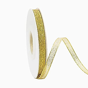 Glitter Metallic Gold Ribbon 1/4 Inch 25 Yards, Sparkly Fabric Ribbon Perfect for Crafts, Sewing, Gift Package Wrapping for Christmas, Easter, Valentines Day, Birthday