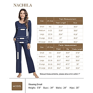 NACHILA Pajamas Set for Women Long Sleeve Pjs Soft Sleepwear Comfy Loungewear Sets with Pants, Viscose Made from Bamboo Navy M
