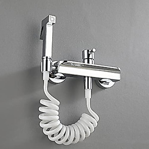 MINJING Bidet Sprayer Kit for Toilet Chrome Wall Mounted Bidet Attachment Faucet Single Handle Hot and Cold Bathroom Toilet Bidet Mixer Spray Kit,Shower Hose