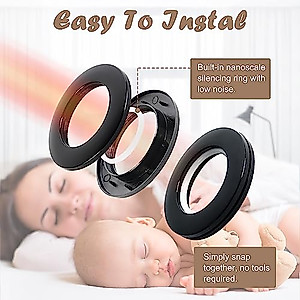 WCIC 48 PCS Curtain Grommets 40mm Roman Ring Inner Diameter (1-9/16") Nanoscale Low Noise Shower Curtain Rings for Curtain Rod Plastic Curtain Grommet Kit Black