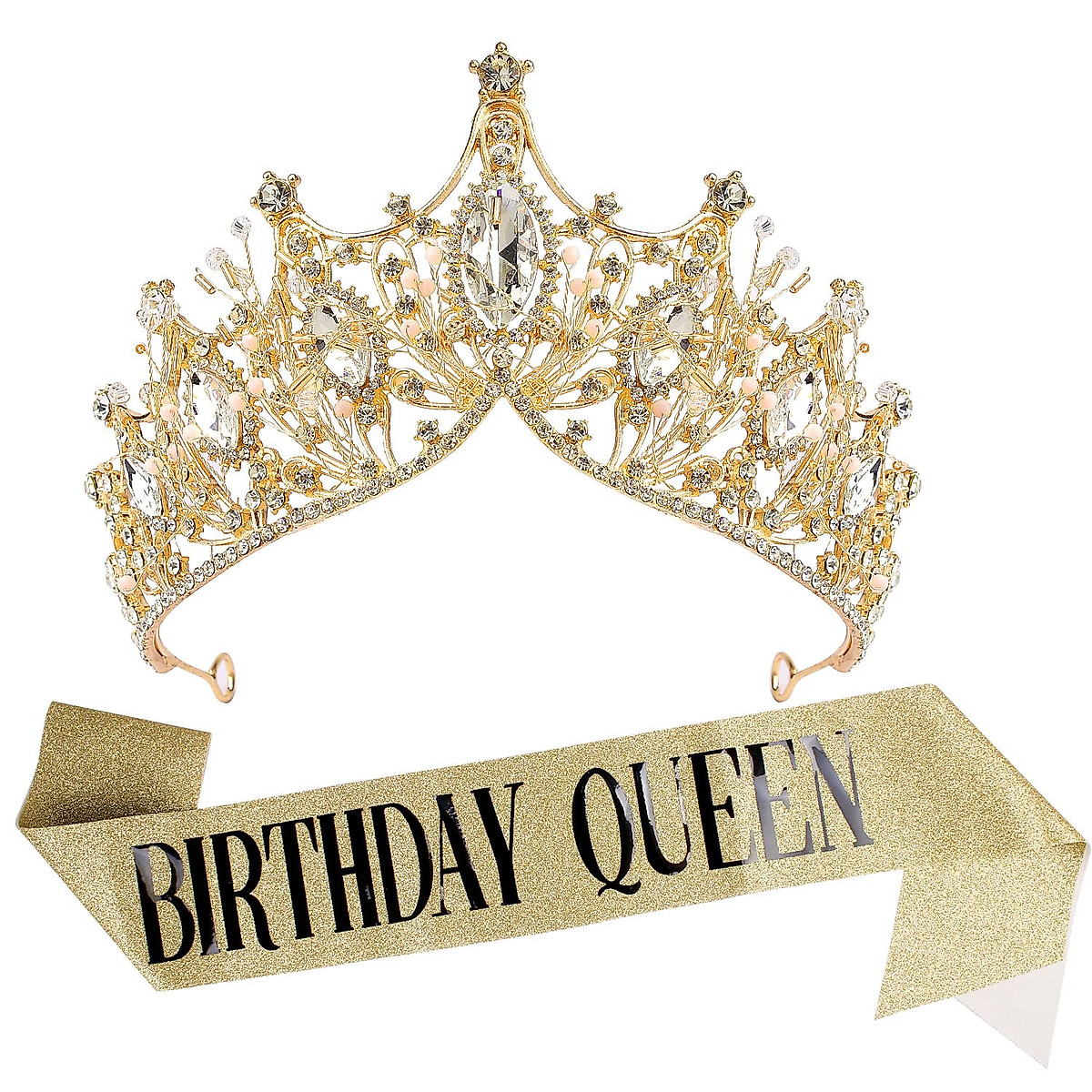 Tiara for Women Birthday, Tiara for Women Silver, Happy Birthday Queen Tiara for Women, Crown for Girls Tiaras Birthday Queen Crowns with Birthday Girl Sash, Crowns for Women with Rhinestone