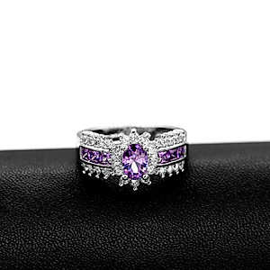 Uloveido Women Rhodium Plated Oval Cubic Zirconia Purple Promise Ring Wedding Party Jewelry For Her Bridal Bridesmaid (Size 9, Purple) J560