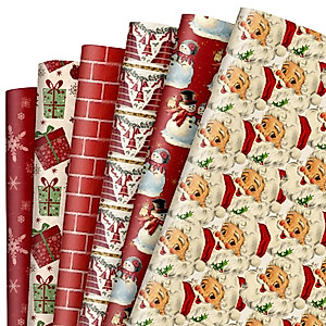 Whaline 12 Sheet Vintage Christmas Wrapping Paper Retro Santa Claus Gift Wrap Paper Bulk Xmas Red Folded Flat Decorative DIY Craft Art Paper for Party Decor Wrapping Supplies, 19.7 x 27.6 inch