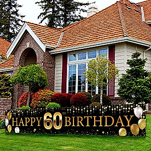 60th Birthday Decorations Yard Banner, Happy 60th Birthday Decorations for Men Women, Black Gold 60 Years Old Birthday Party Sign Backdrop Decorations for Outdoor Indoor, Fabric Sturdy, Vicycaty