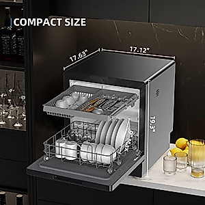 Dr. Lazy Countertop Dishwasher, Portable Dishwasher with 4 Place Settings, 5 Washing Programs, Hot Air Drying & Storage, Compact Dish washer for Dorm, RV& Apartment