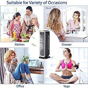 Small Tower Fans Oscillating Whisper Quiet for Home,15 Inch 12000mAh Battery Operated Bladeless Fan for Bedroom,Table Fan with Dimmable Lights, Portable Standing Fan Cooling Fan for Office,Living Room