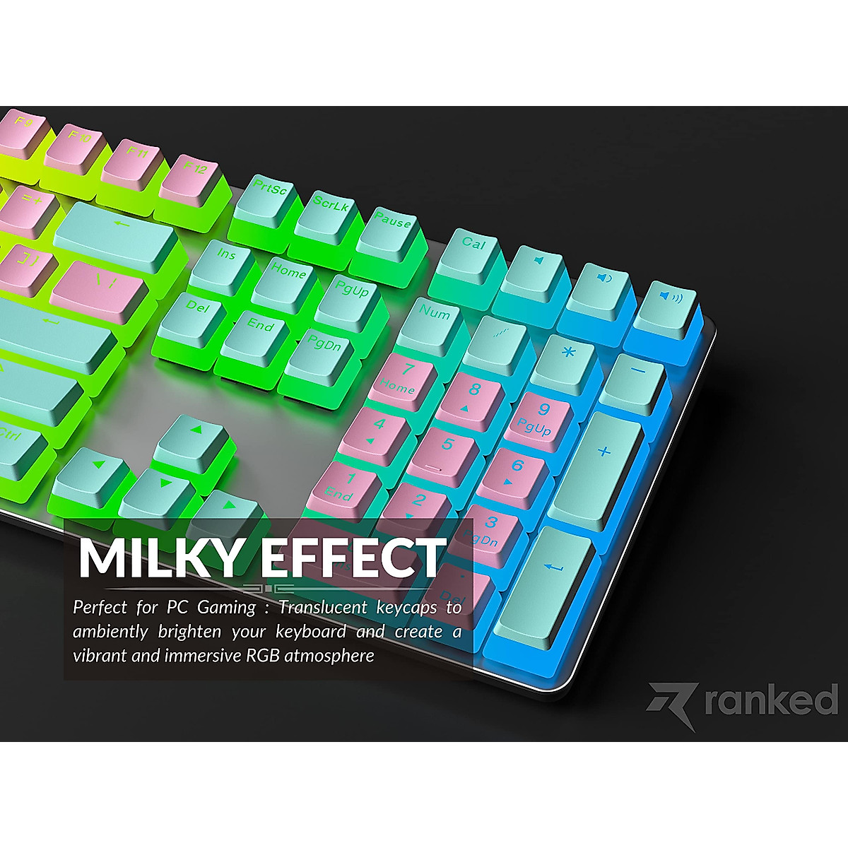 Ranked Pudding v2 PBT Keycaps | 145 Double Shot Translucent ANSI US & ISO Layout | OEM Profile for Full Size, TKL, 75%, 65% and 60% RGB Mechanical Gaming Keyboard (Miami Vice)