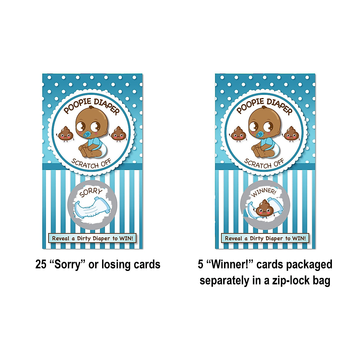 Poopie Diaper Boys Baby Shower Scratch Off Cards 1 - (30 Cards) - Baby Shower Game Scratch Off Tickets - Baby Shower Raffle Tickets - Baby Shower Door Prize - Scratch & Win for Boys Baby Shower