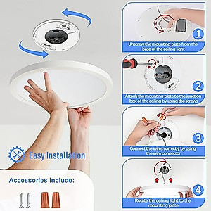 SunRider LED Flush Mount Ceiling Light Fixture, 5000K Daylight White, 2400LM, 12 Inch 24W White Round Flat Ceiling Lights, 240W Equiv. Non-Dimmable