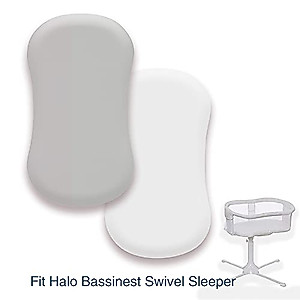 AMROSE Heavenly Soft Microfiber Bassinet Sheets, Fit for Halo Bassinest Swivel Sleeper, 2 Pack Hourglass Bassinet Mattress Sheet Set for Boys Girls, White & Gray