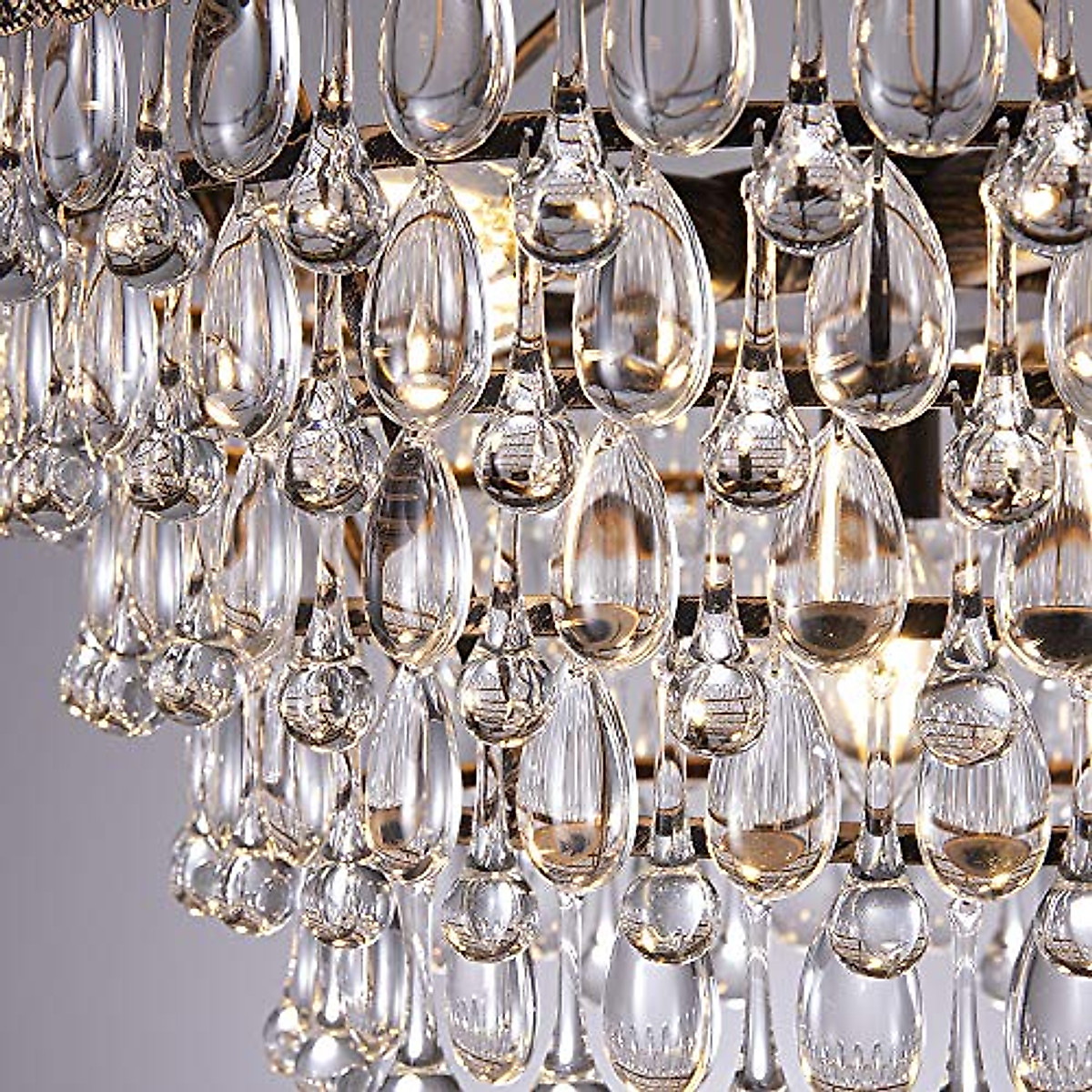 Wellmet Crystal Chandelier, 6-Light 5 Tiers Farmhouse Crystal Light, Adjustable Hanging Bronze Ceiling Lighting Fixture, Modern Foyer Dining Room Chandeliers for Bedroom,Hallway,Bar,Kitchen, W20-inch