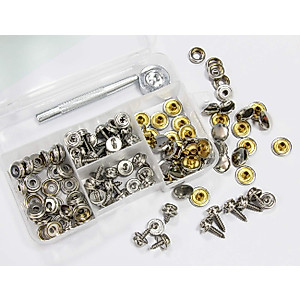Snaps Kit for Boat Cover, 120pcs Canvas Screws Snaps Buttons Tool Marine Grade Sewing Fastener with 2Pcs Setting Tool