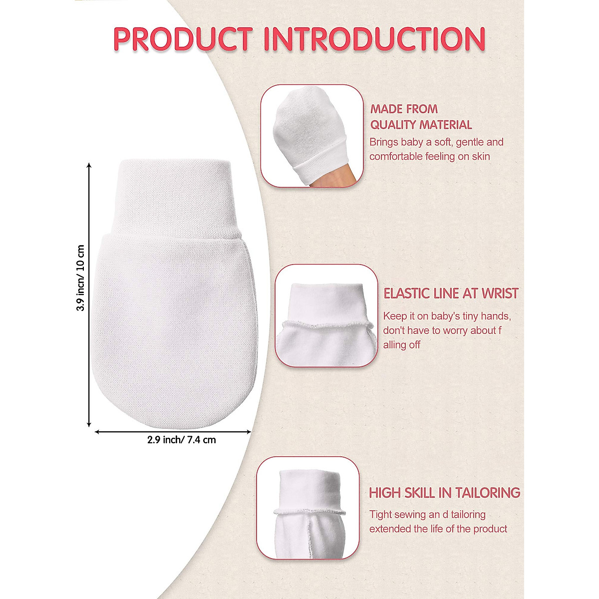 12 Pairs Newborn Baby Mittens Gloves No Scratch Baby Mittens for 0-6 Months Baby Boys Girls (White)