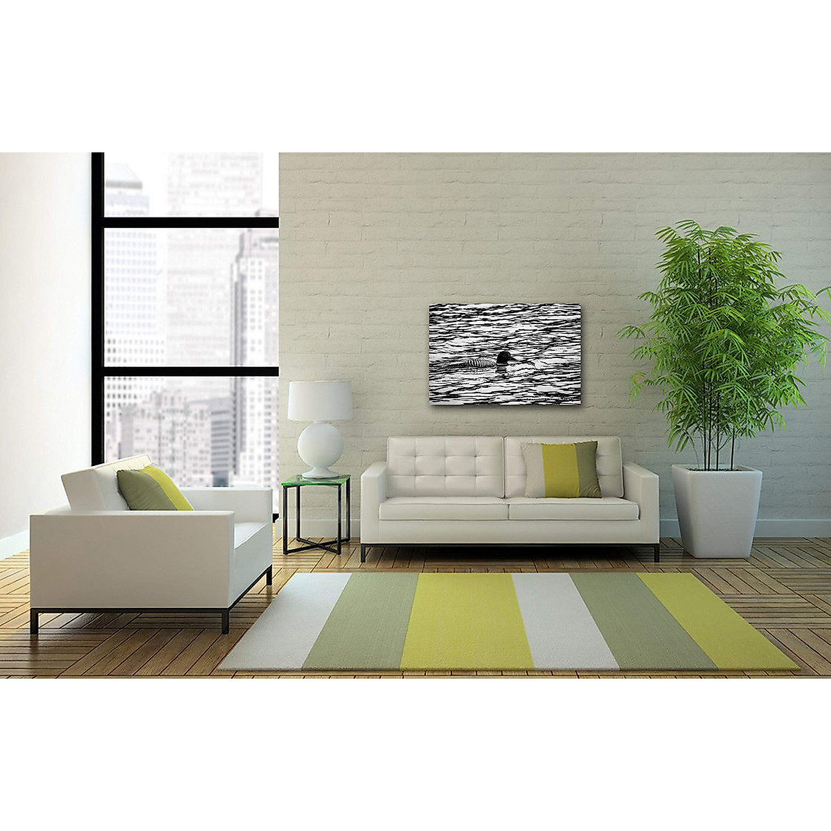 Black and White CANVAS Print Nature Photo Swimming Loon on Water Bird Photography Silver Gray Wall Art Monochrome Home Decor Ready to Hang