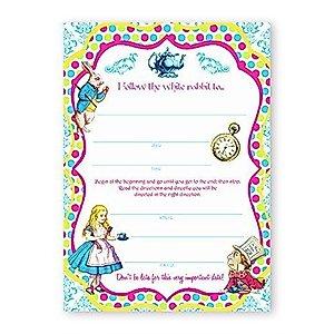 POP parties Alice In Wonderland Brights LARGE Invitations - 10 Invitations + 10 Envelopes