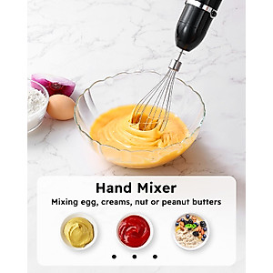 Sangcon Immersion Blender Handheld, 3-in-1 Hand Blender Electric, 400W Handheld Blender, Stainless Steel Blade Stick Blender with Whisk, Milk Frother Attachments - Black