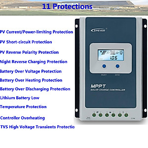 EPEVER 40A MPPT Solar Charge Controller with Tempreture Sensor MT50 Remote Meter 12V 24V Auto Indentify Apply for Lead Acid Lithium LiFePO4 (Tracer4210AN+MT50+Tempreture Sensor)