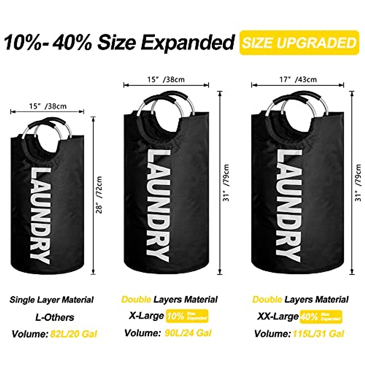 OUPAI Collapsible Large Laundry Basket 90L, Laundry Bag Clothes Hamper, Folding Dirty Laundry Hamper Basket for Clothes Storage, Large Laundry Bin with Padded Handles 2 pack (Dark Blue+ Dark Grey)