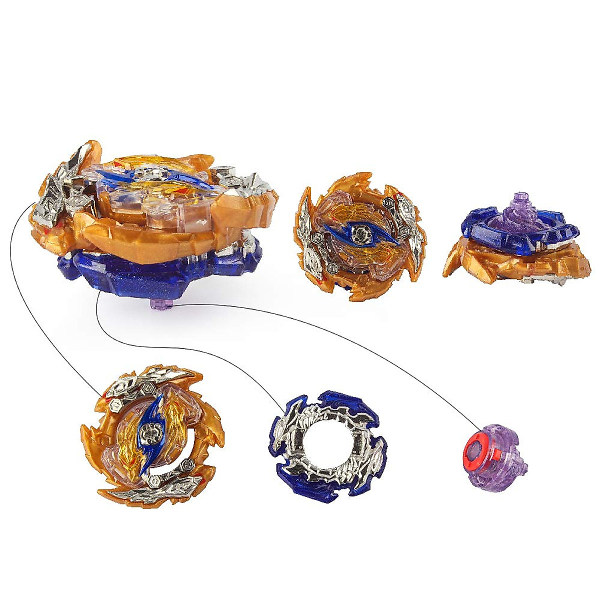 ROKK NOW Metal Fury | Bey Battle Burst Gyro Attack Metal Spinning Tops with Starter Battle Arena, Launchers & Includes 4 Battling Metal Gyro Blades for Adults & Children, Boys & Girls (26A)