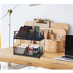 IBERG 2 Tier Under Sink Organizers and Storage - Sliding Bathroom Organizer - Kitchen Cabinet Organizer (Black)