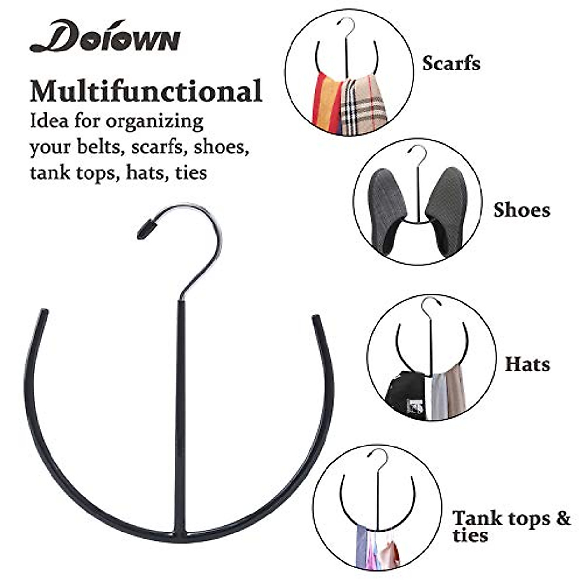 DOIOWN Belt Hangers Tie,Scarf,Shoes Non Slip Organizer Hangers Hook Rack (2 Pack-Black)