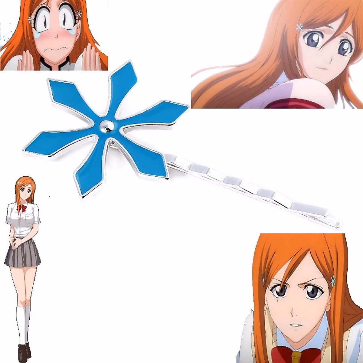FunBoat Orihime Inoue Hair Clip - Anime Snow Hairpin - 0.23in Shun Shun Rikka Hair Clip for Halloween Costume, Cosplay, Daily Use, and Fans