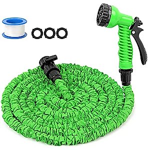 Expandable Garden Hose 50FT, Lightweight Water Pipe Water Hose with 7 Function Spray Nozzle, Portable Retractable Hose for Garden Yard Cleaning, Green