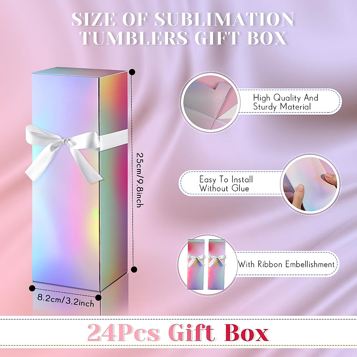 Qilery 24 Pcs Gift Boxes for Sublimation Tumblers Gift Box with Ribbon for 12oz, 20oz, 30oz Heat Press Sublimation Blanks Tumblers Skinny Tumbler Gift Boxes for Shipping Wrapping (Rainbow)