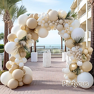 White Sand Gold Balloon Garland - Double Stuffed Pastel White Cream Beige Matte Balloons Neutral Nude Ivory Balloon Arch Kit for Boho Baby Shower Birthday Bridal Wedding Party Decoration