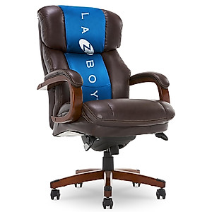 La-Z-Boy Fairmont Big and Tall Executive Office Chair with Memory Foam Cushions, High-Back with Solid Wood Arms and Base, Bonded Leather, Big & Tall, Biscuit Brown
