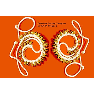 Art of Creation Ghungroo Kathak Dancing Bells Anklet Pair 25+25 Big Bells Anklet Musical Instrument For Classical Bharatnatayam Kuchchipudi Ghungroo From India (50 Bells Gold)