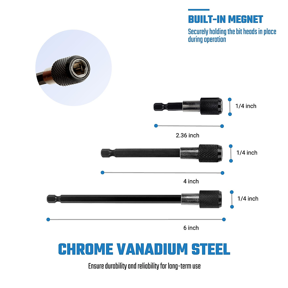 TEGRODEX 6PCS Drill Bit Extension Quick Release Screwdriver Bit Holder 2.36" 4" 6" 1/4 inch Hex Shank Drill Bit Extender Magnetic Bit Extension Adapter Set for Power Screwdriver Drill Impact Driver