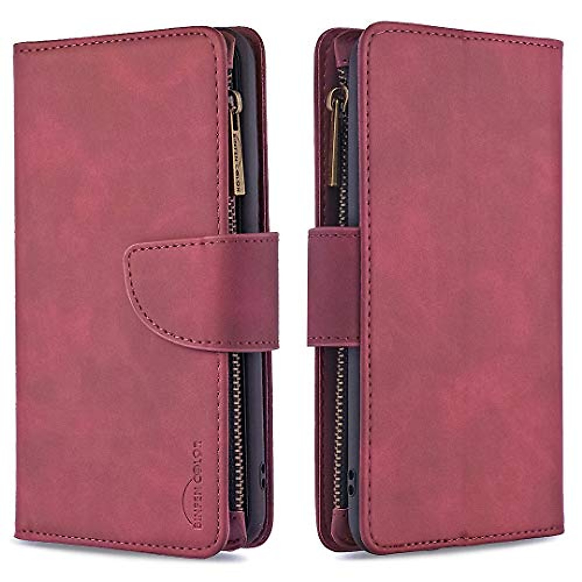 Fansipro Zipper Wallet Folio Case for Samsung Galaxy S9 Plus, Premium PU Leather Slim Fit Cover for Galaxy S9 Plus, 9 Card Slots, 1 Transparent Photo Frame Slot, Slip-Proof, Red