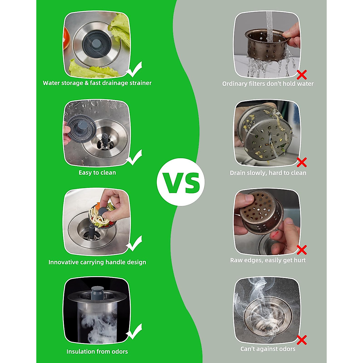 Hibbent Universal 3 in 1 Metal Kitchen Sink Drain Strainer, Upgraded Stainless Steel Drain Stopper Combo, Pop Up Sink Stopper, Anti-Clogging Basket Strainer with Handle for US Standard 3-1/2" Drain