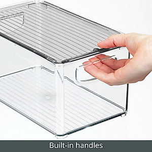 mDesign Plastic Deep Storage Bin Box Container with Lid and Built-In Handles - Organization for Fruit, Snacks, or Food in Kitchen Pantry, Cabinet, Cupboard, Ligne Collection, 4 Pack, Clear/Smoke Gray