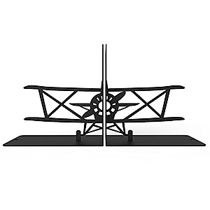 Bookends Airplane, Bookends for Shelves, Book Ends for Office, Modern Bookends for Desk and Bookshelves, Metal bookends, Heavy Duty Metal Black Bookend Support, Creative Book Ends.